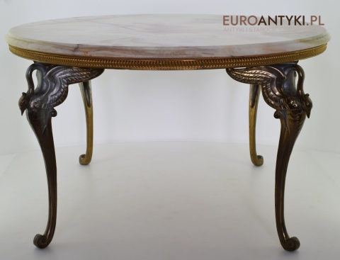 Antyczny okrągły stolik kawowy Ludwik XV z płytą onyksową - EuroAntyki